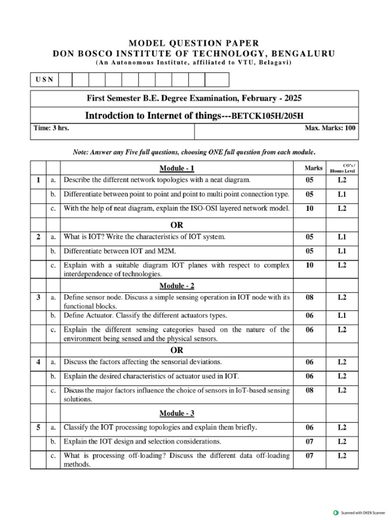 IOT Model QP 1 | PDF