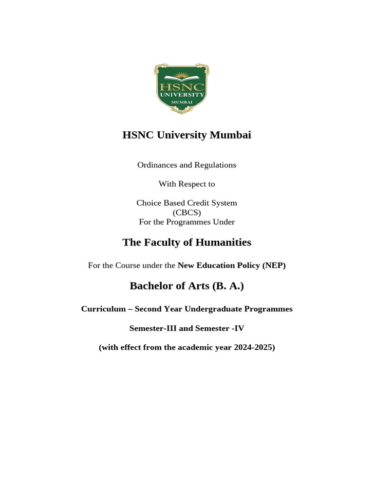 HSNC University BA CBCS Regulations 2024 | PDF