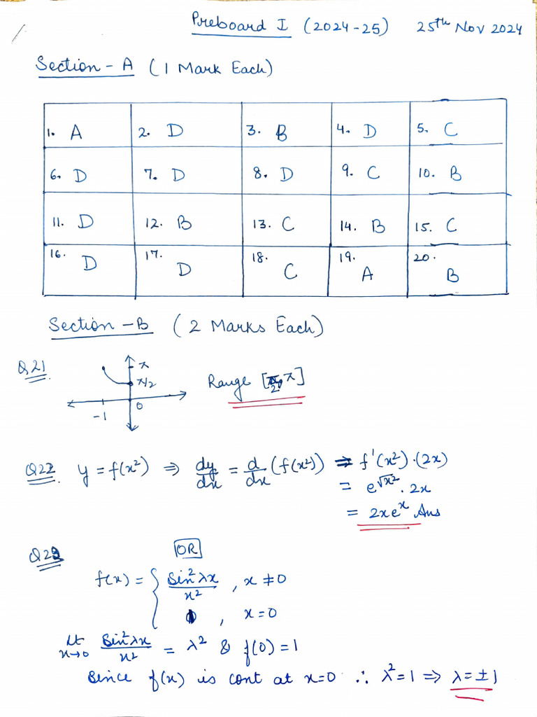 Answer key of Preboard 1 (2024-25) | PDF