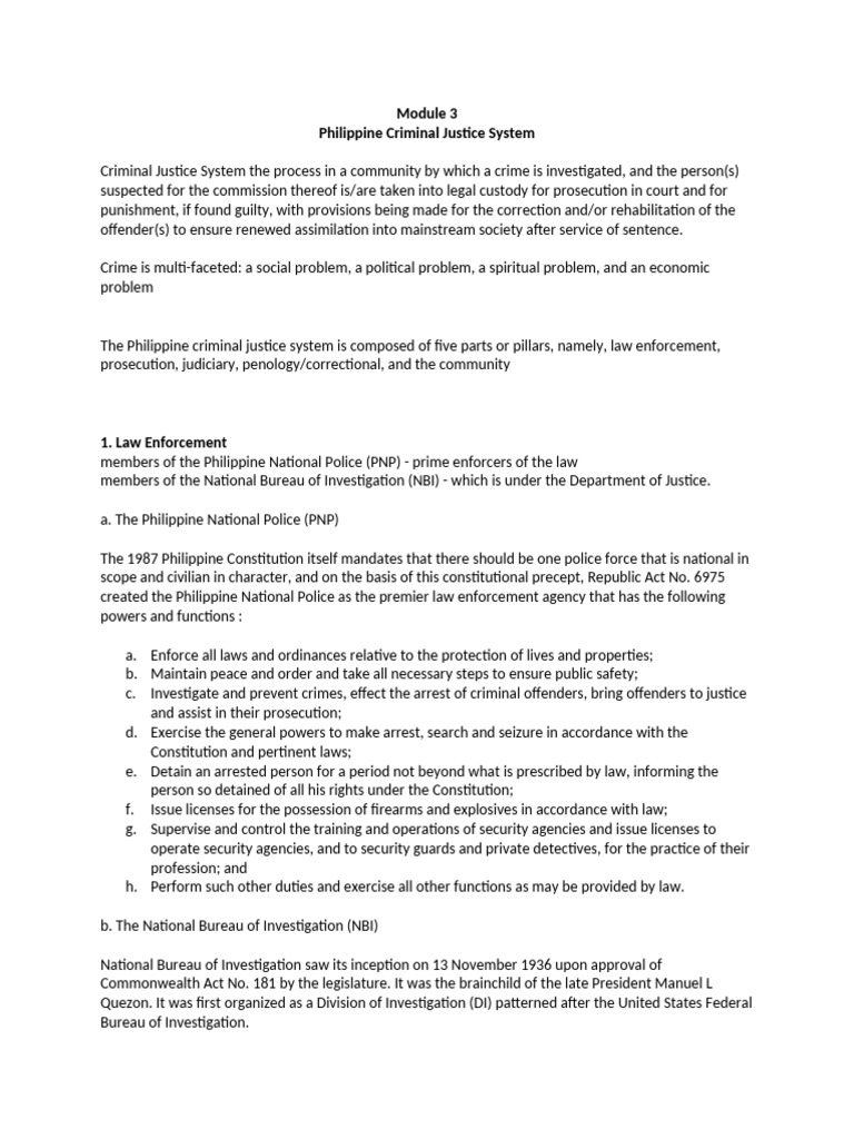 Module 3 - Philippine Criminal Justice System | PDF | Prison | Prosecutor