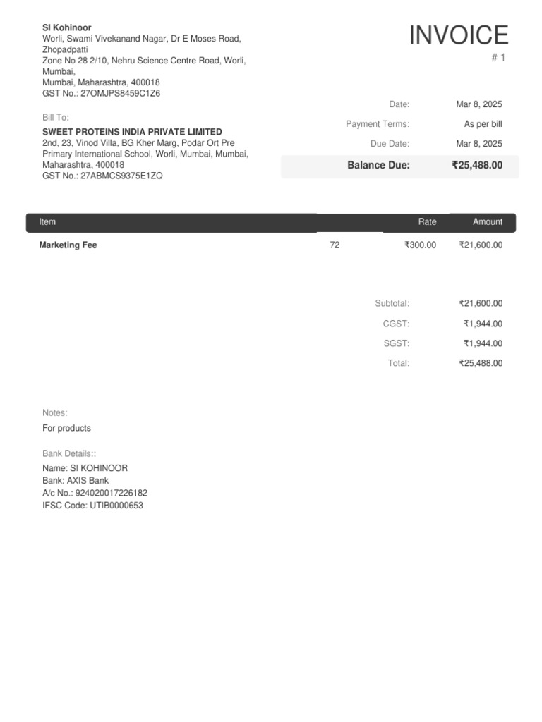 Invoice for Marketing Services - March 2025 | PDF
