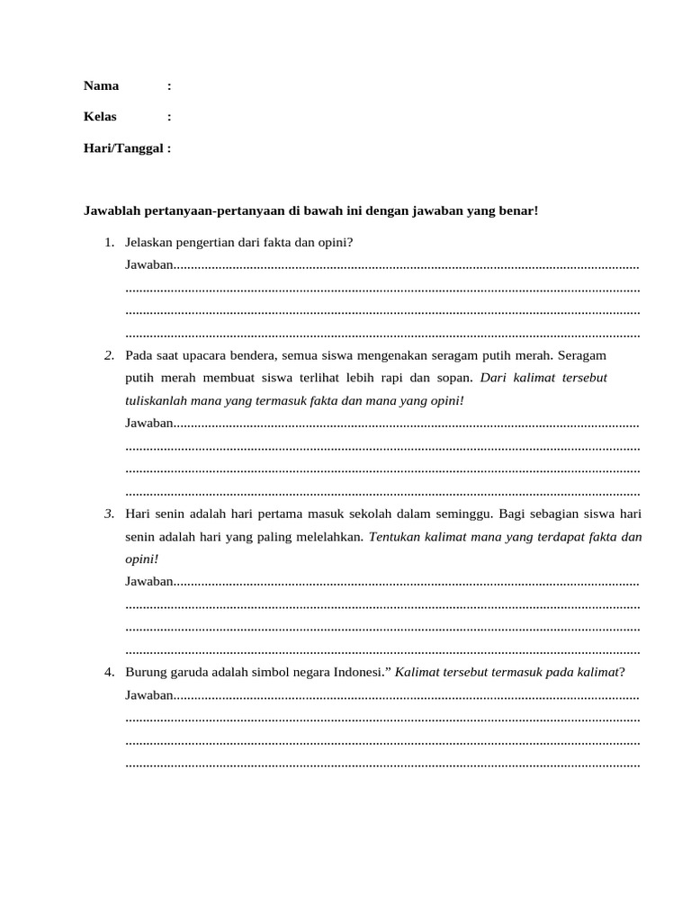 Contoh Kalimat Fakta dan Opini Sekolah | PDF