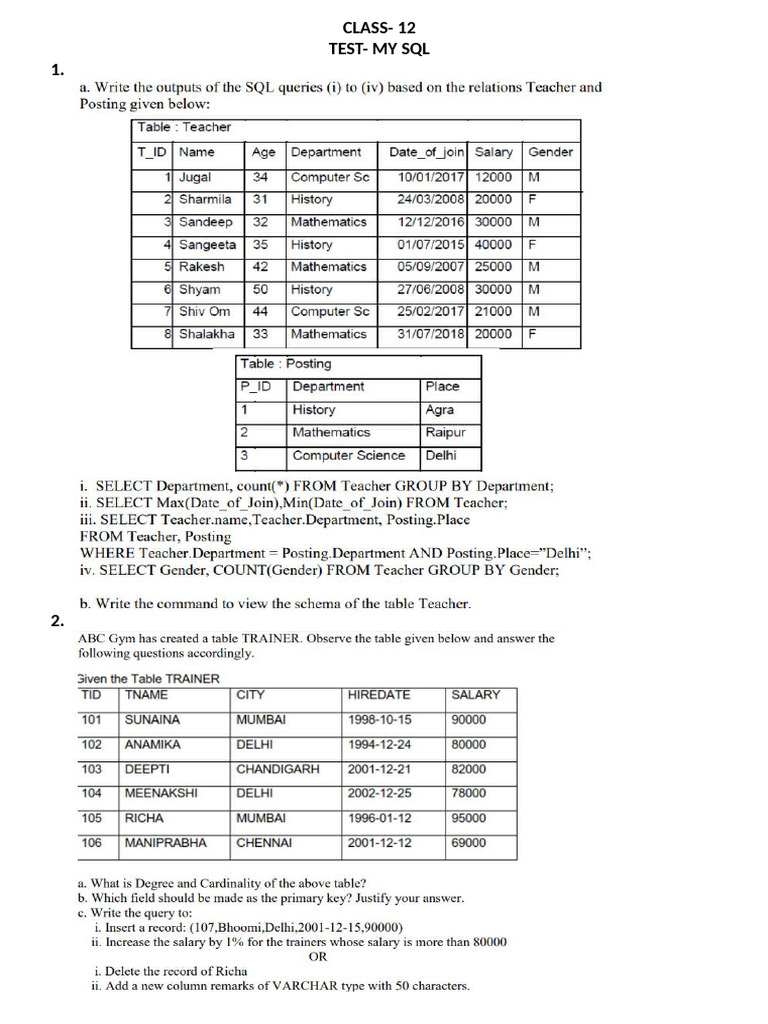 CLASS-12 Mysql | PDF