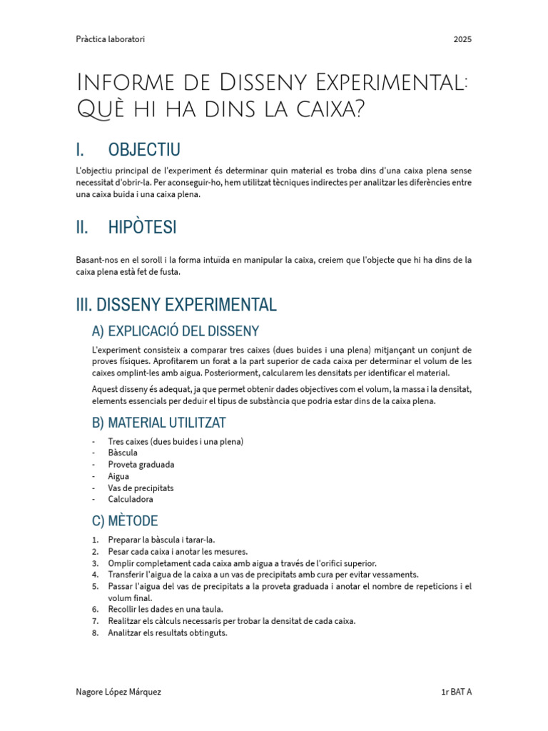 Informe de Disseny Experimental | PDF