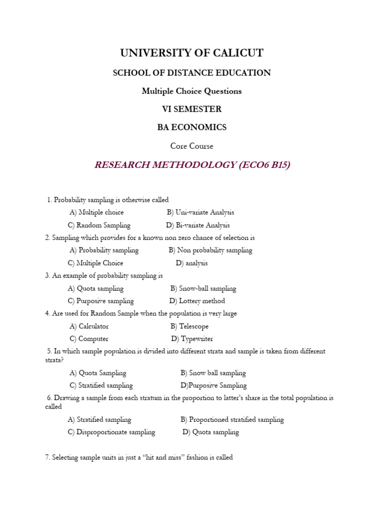 MCQ Research Methodology | PDF | Sampling (Statistics) | Scientific Method