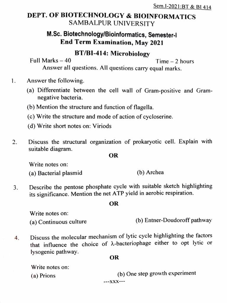 Microbiology Exam Questions - M.Sc. 2021 | PDF
