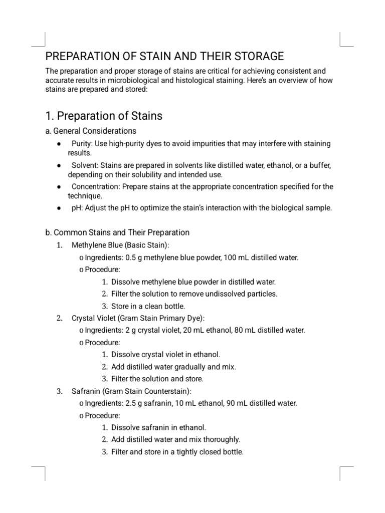 Stain Preparation and Storage Guidelines | PDF | Staining | Solubility