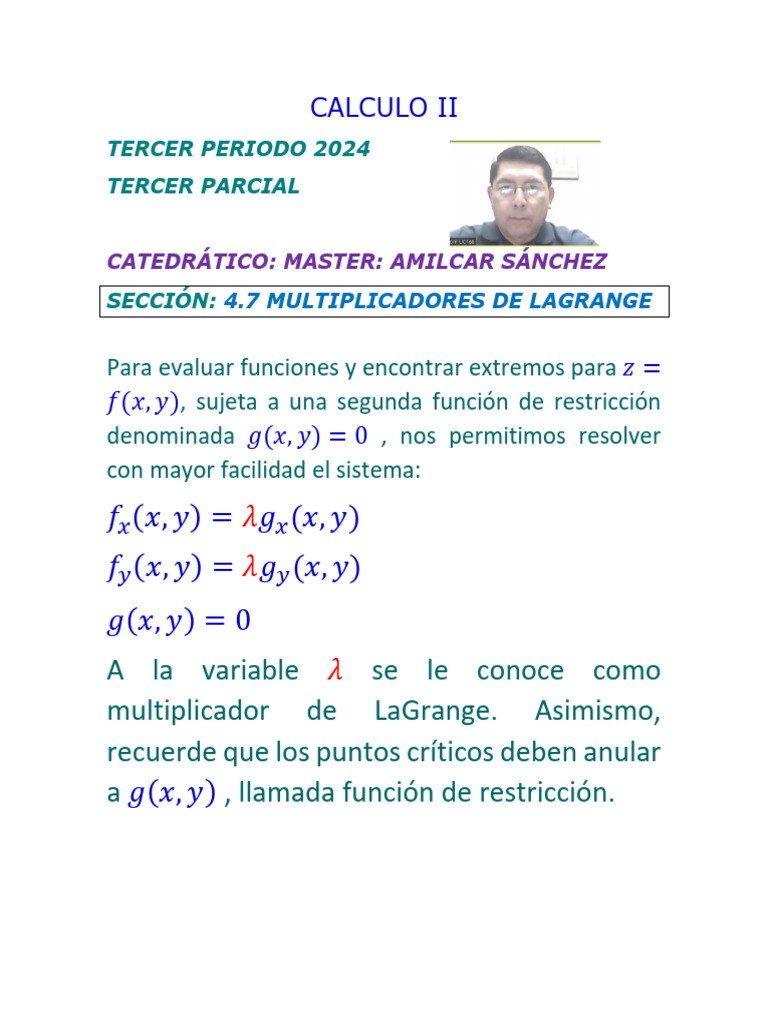 4.7 Multiplicadores de Lagrange | PDF | Ecuaciones | Ecuación diferencial parcial