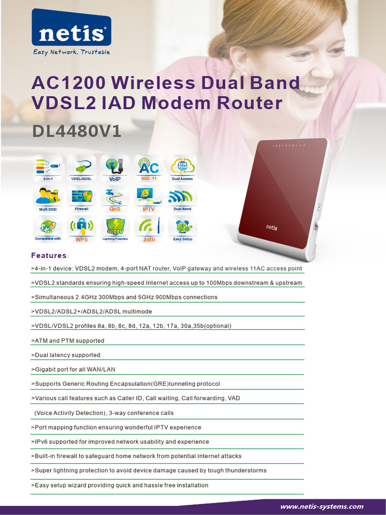 DL4480V1: AC1200 VDSL2 Modem Router | PDF | Voice Over Ip | Ieee 802.11