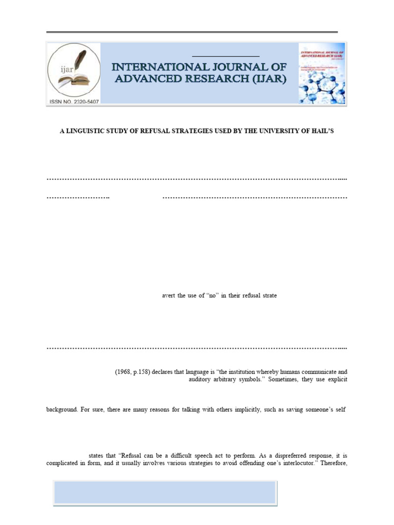 A Linguistic Study of Refusal Strategies Used by The University of ...