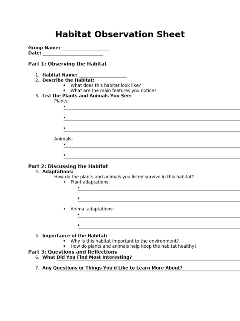 Habitat Observation Sheet | PDF