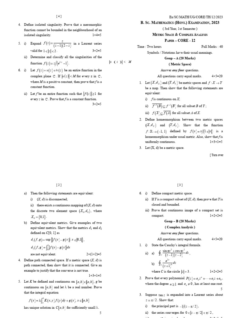 Metric Space & Complex Analysis | PDF | Function (Mathematics) | Complex Analysis