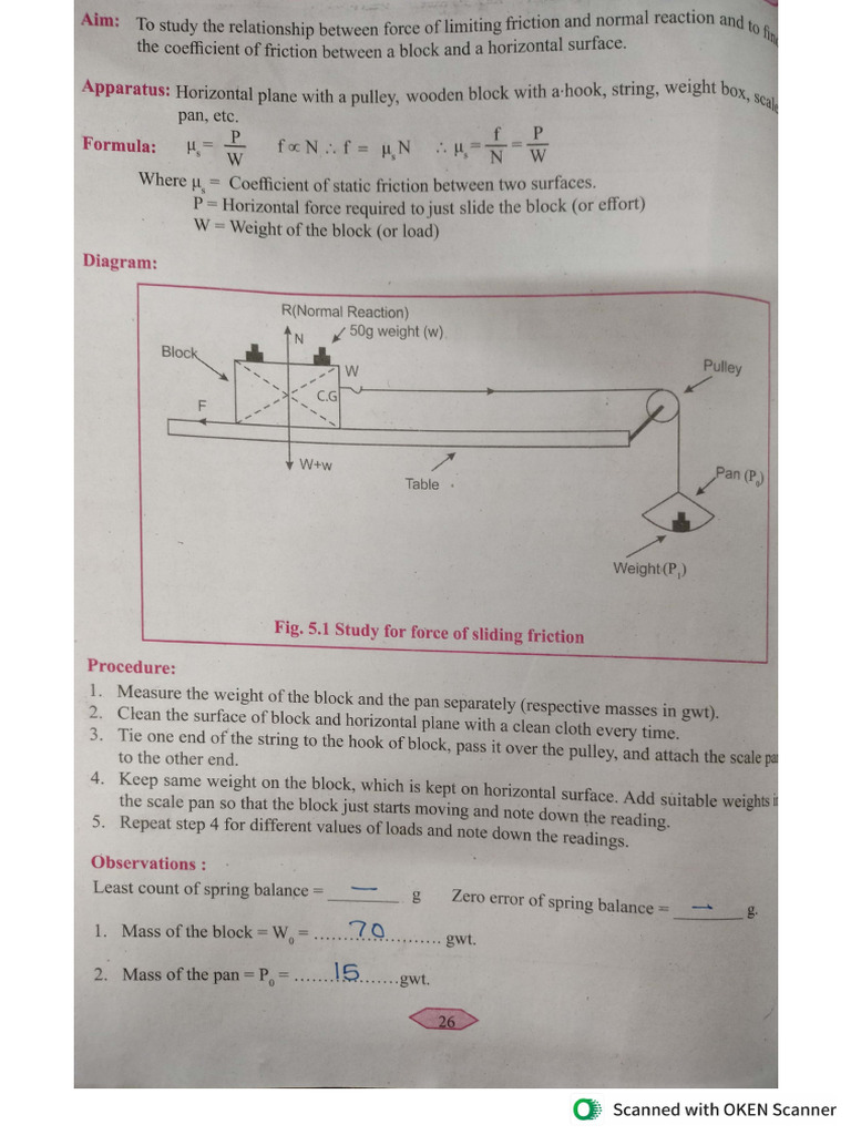 11th physics practical ( coefficient of static friction) | PDF