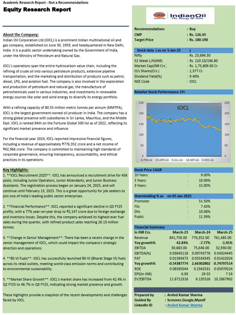 IOCL Equity Research Overview 2025 | PDF | Business | Economies