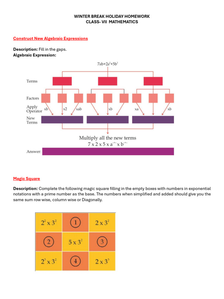 Winter Break HHW 7 Maths | PDF