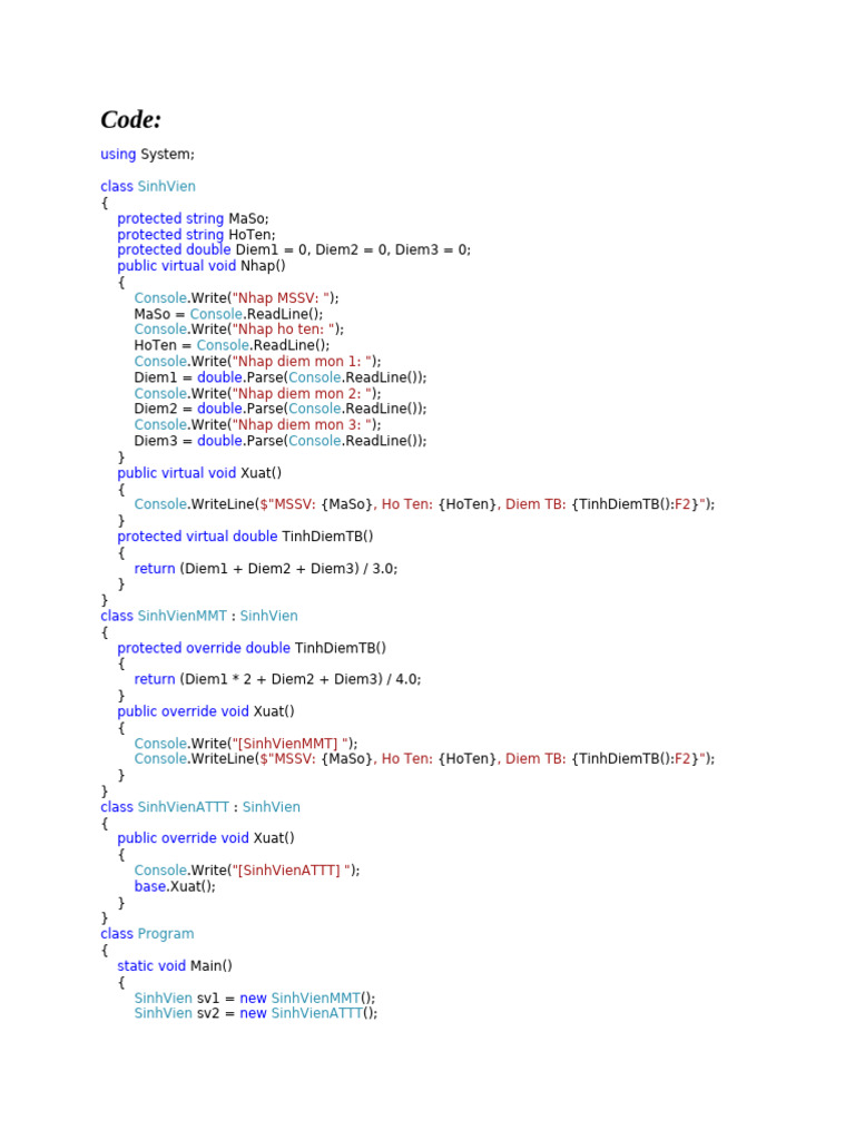 SinhVien Class Implementation | PDF