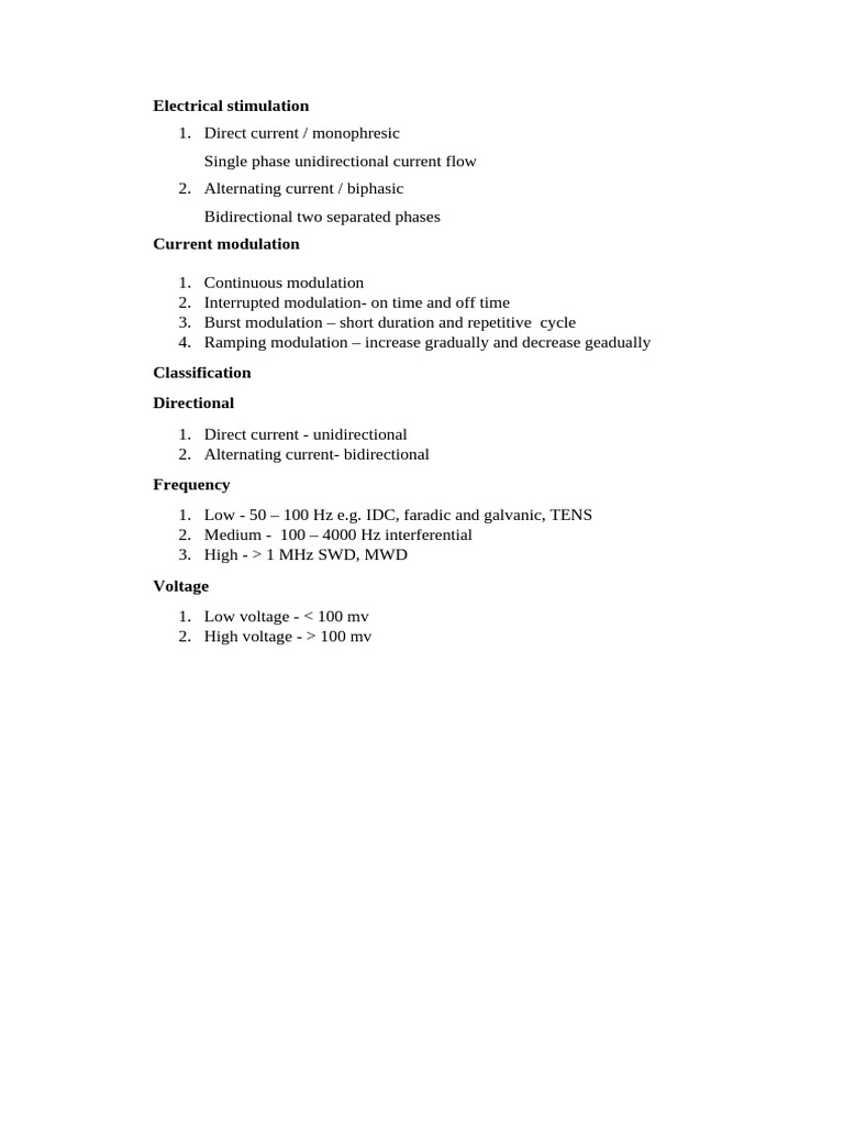 Types and Modulation of Electrical Stimulation | PDF