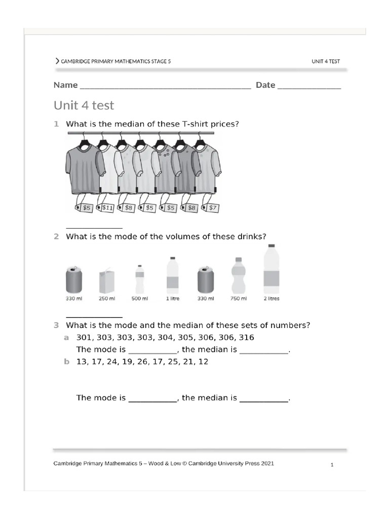 Grade 5 Unit 4 Test | PDF