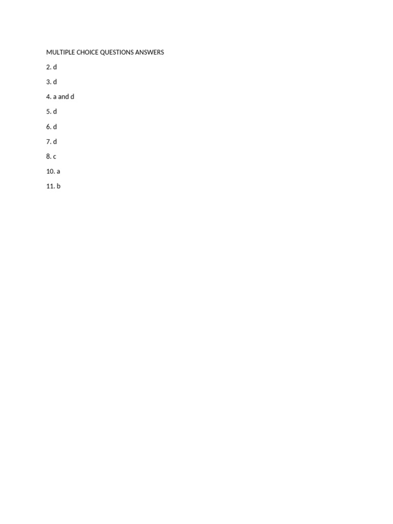 Multiple Choice Questions Answers | PDF