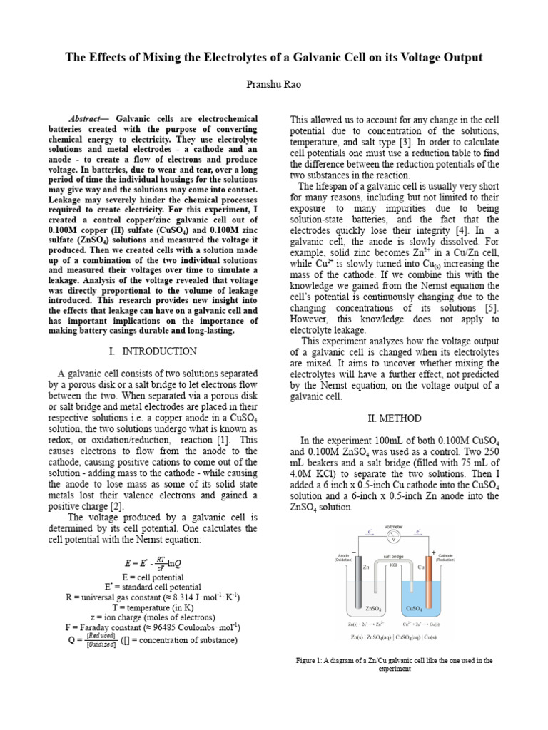 The Effects of Mixing The Electrolytes o | PDF | Anode | Cathode