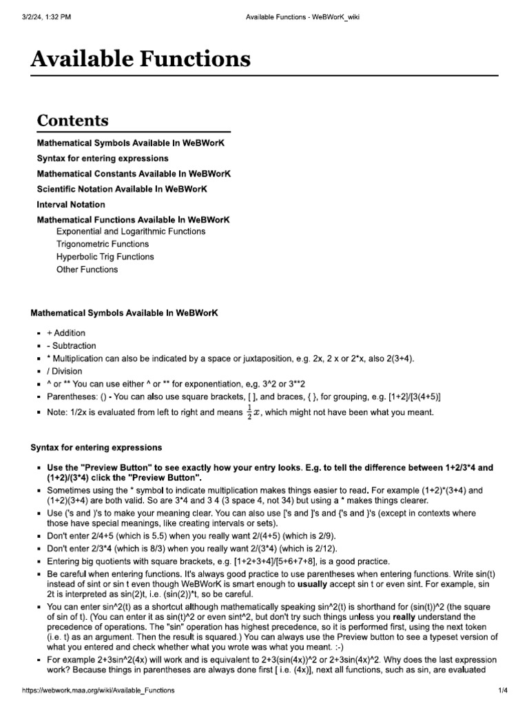 WebWork Syntax | PDF