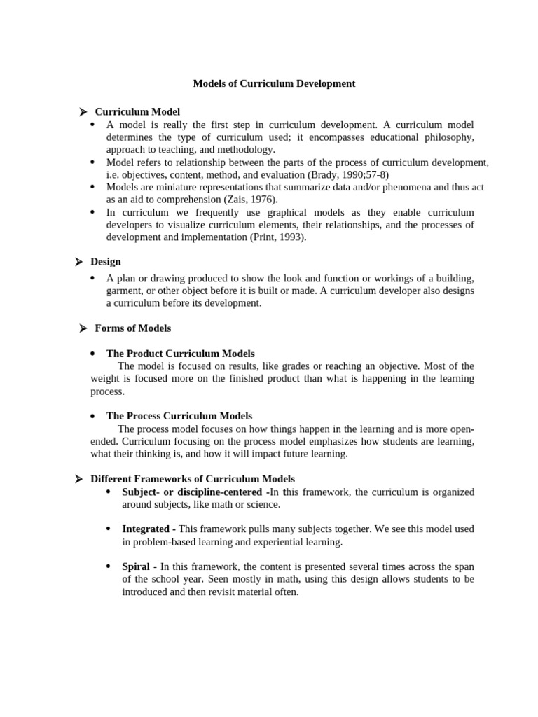 Curriculum Design Models Overview | PDF | Curriculum | Learning