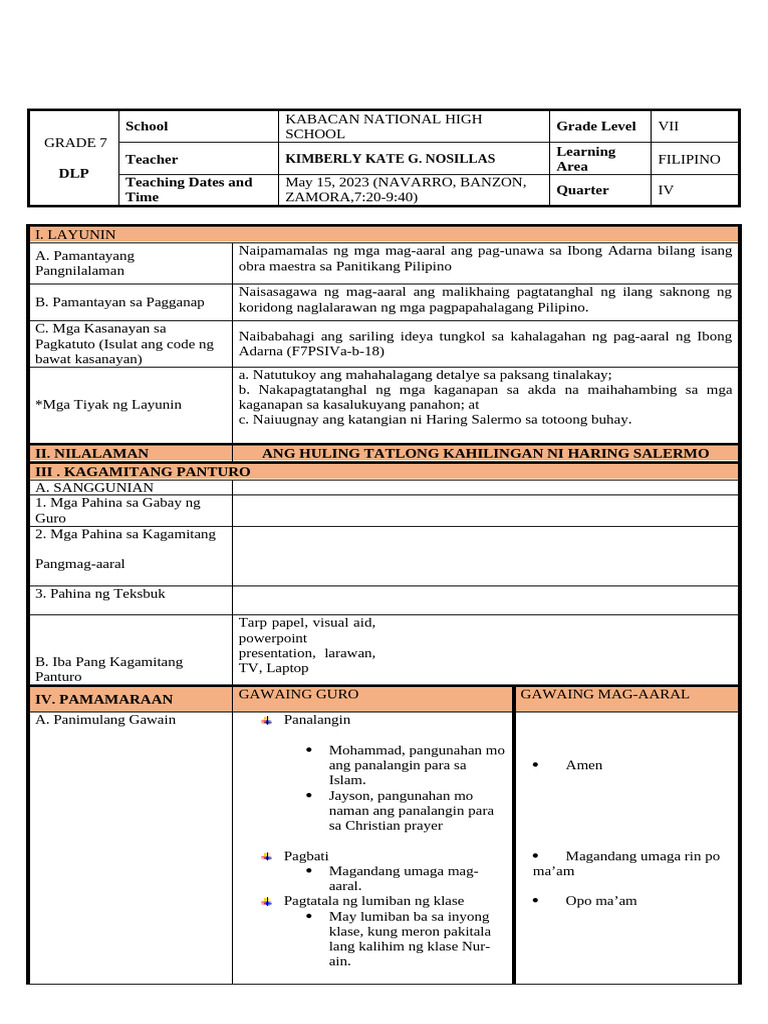 DLP Filipino 7 | PDF