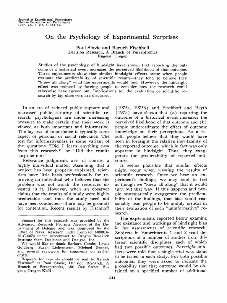 Slovic and Fischhoff-1977-On The Psychology of Experimental Surprises1 ...