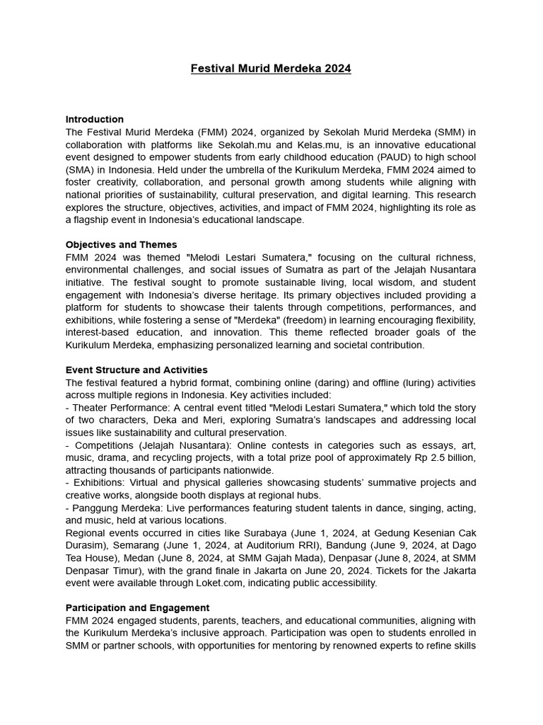 Festival Murid Merdeka 2024 | PDF | Sustainability | Learning