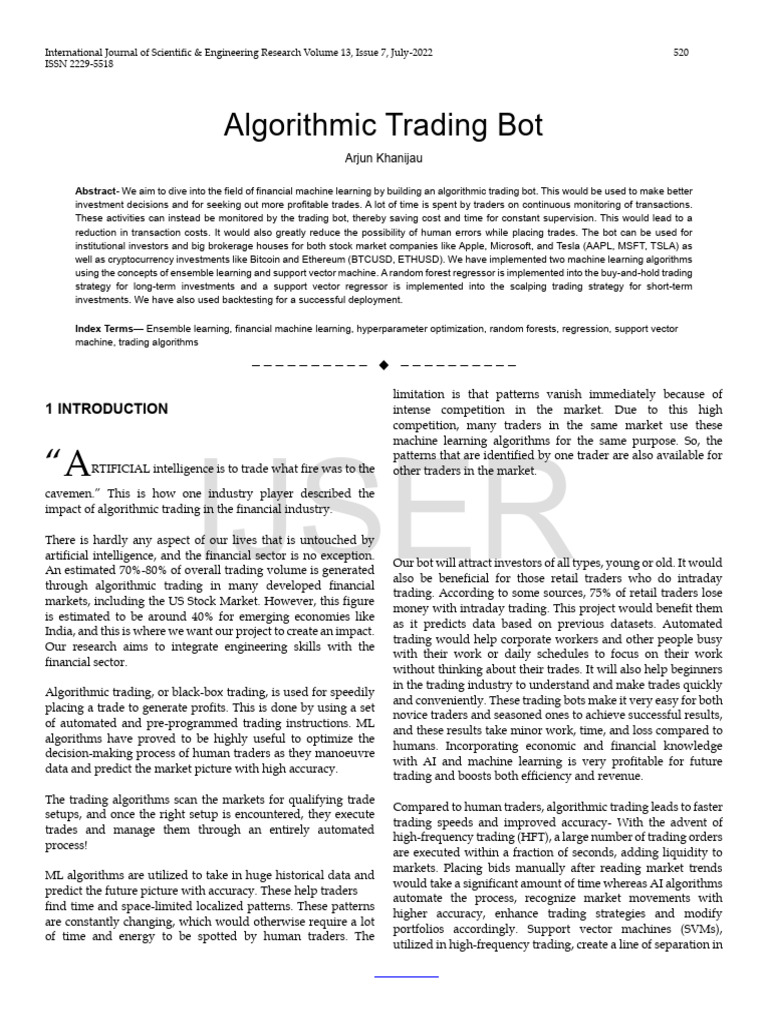 Algorithmic Trading Bot | PDF | Machine Learning | Algorithmic Trading
