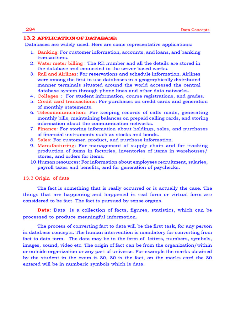 Key Database Applications and Data Concepts | PDF