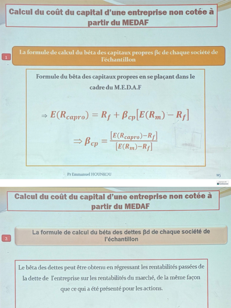CALCULE DU COÛT DU CAPITAL NON COTÉE MED | PDF