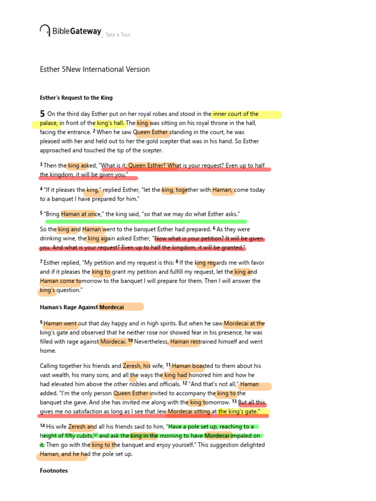 Esther 5 NIV - Esther's Request To The King | PDF | Esther | Books Of ...
