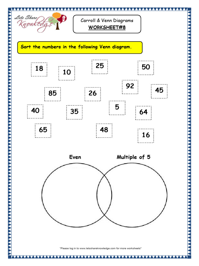 Carroll and Venn Diagram Grade 3 Maths Worksheet 8 | PDF