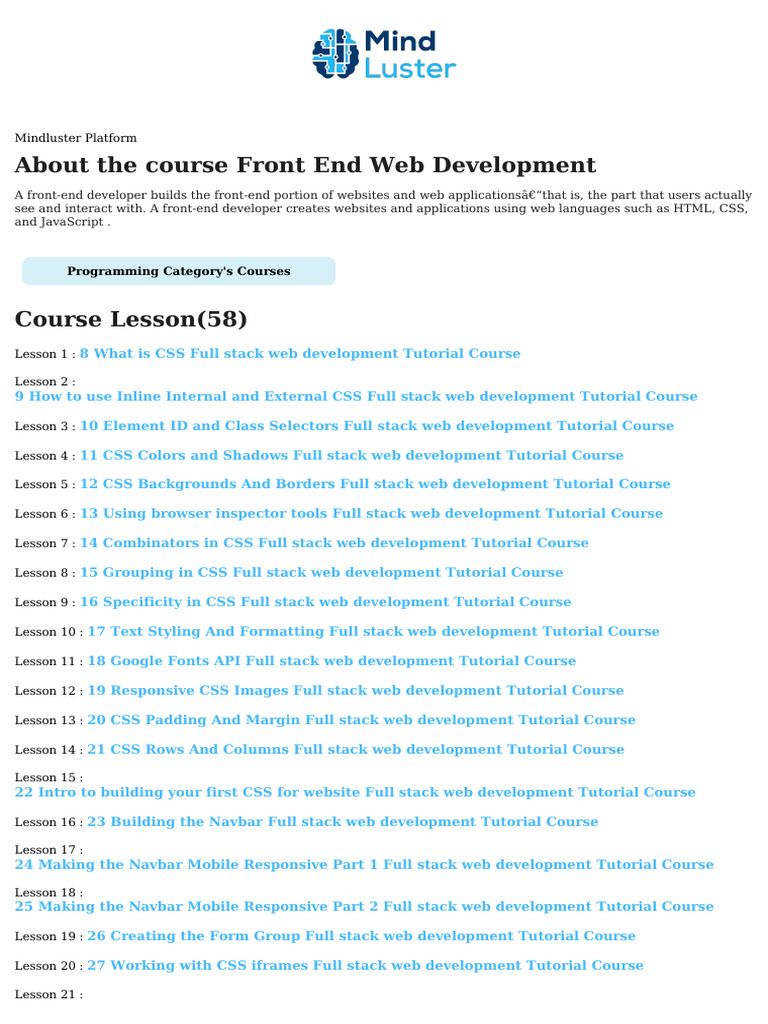 Front End Web Development Course Content | PDF | World Wide Web ...
