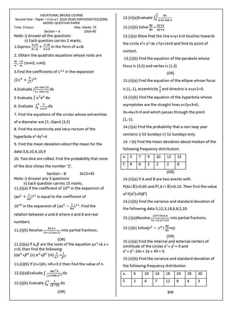 second year Maths old Question paper answers | PDF | Ellipse ...