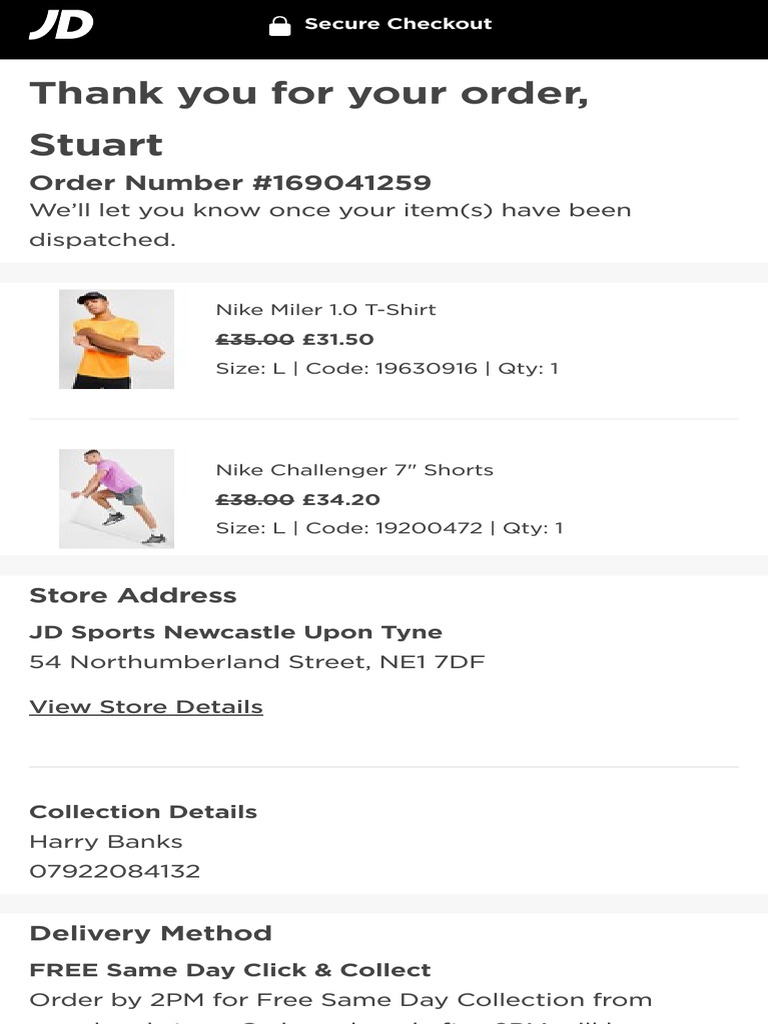 JD Sports Secure Checkout Confirmation | PDF