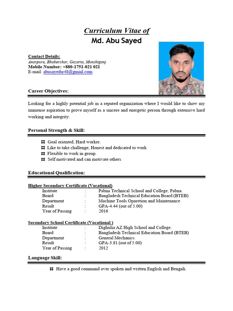 CV of Abu Sayed - 01751021021-1 | PDF