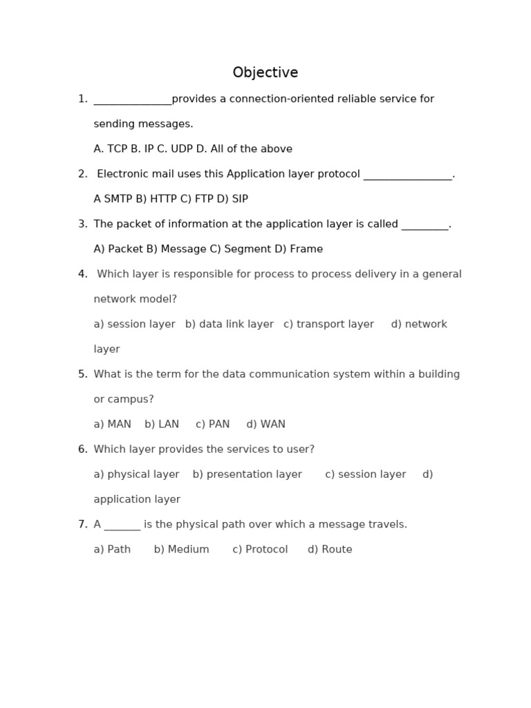 Objective Questions on Computer Network | PDF