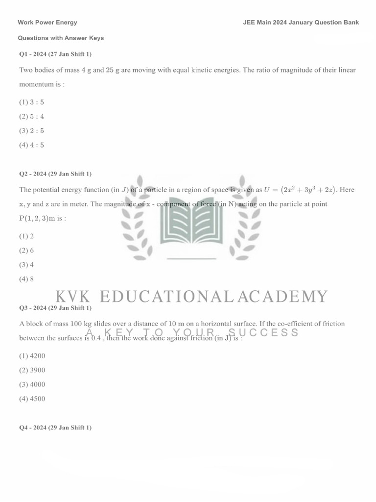 Work Power Energy - JEE Main 2024 JAN | PDF