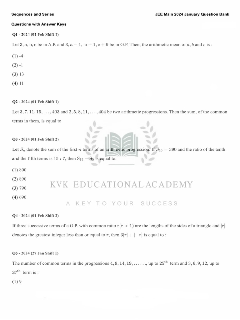 Sequences and Series - JEE Main Jan2024 | PDF