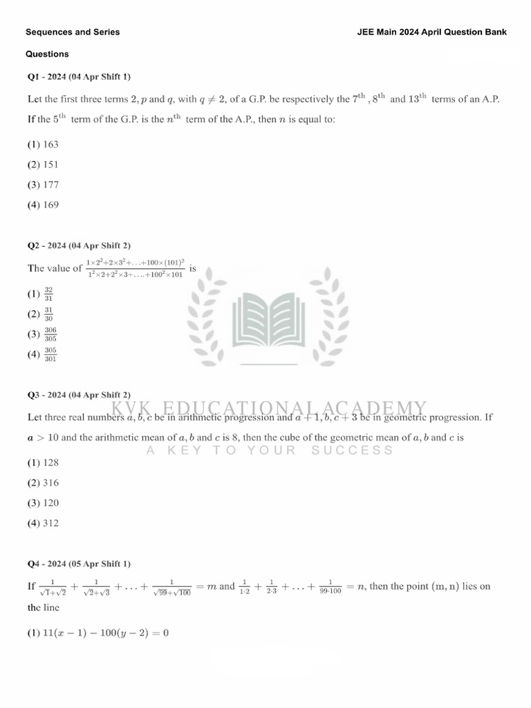 Sequences and Series - JEE Main April2024 | PDF