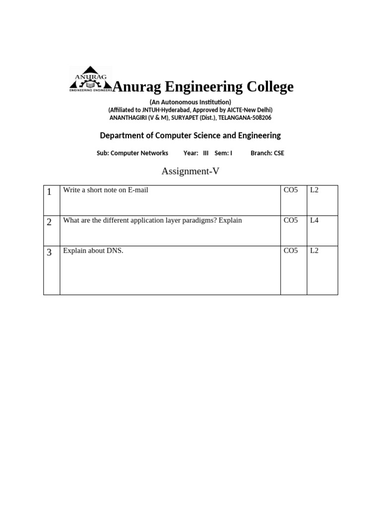 Computer Networks Assignment - CSE III Sem | PDF