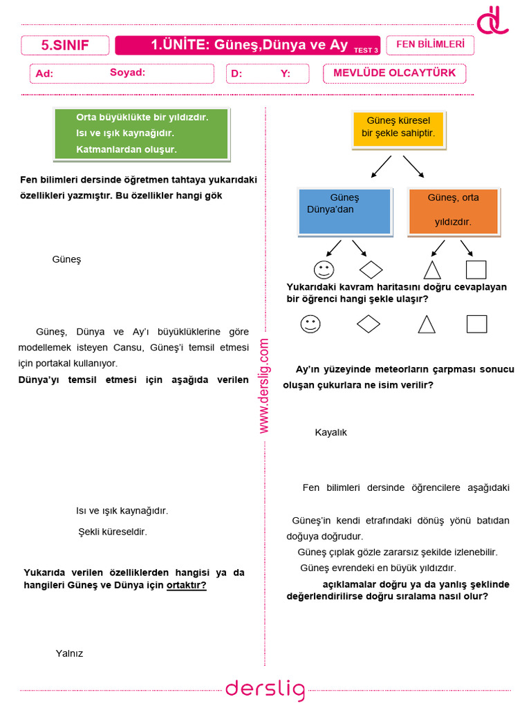 07 Gunes-Dunya-Ve-Ay-Test-3 | PDF