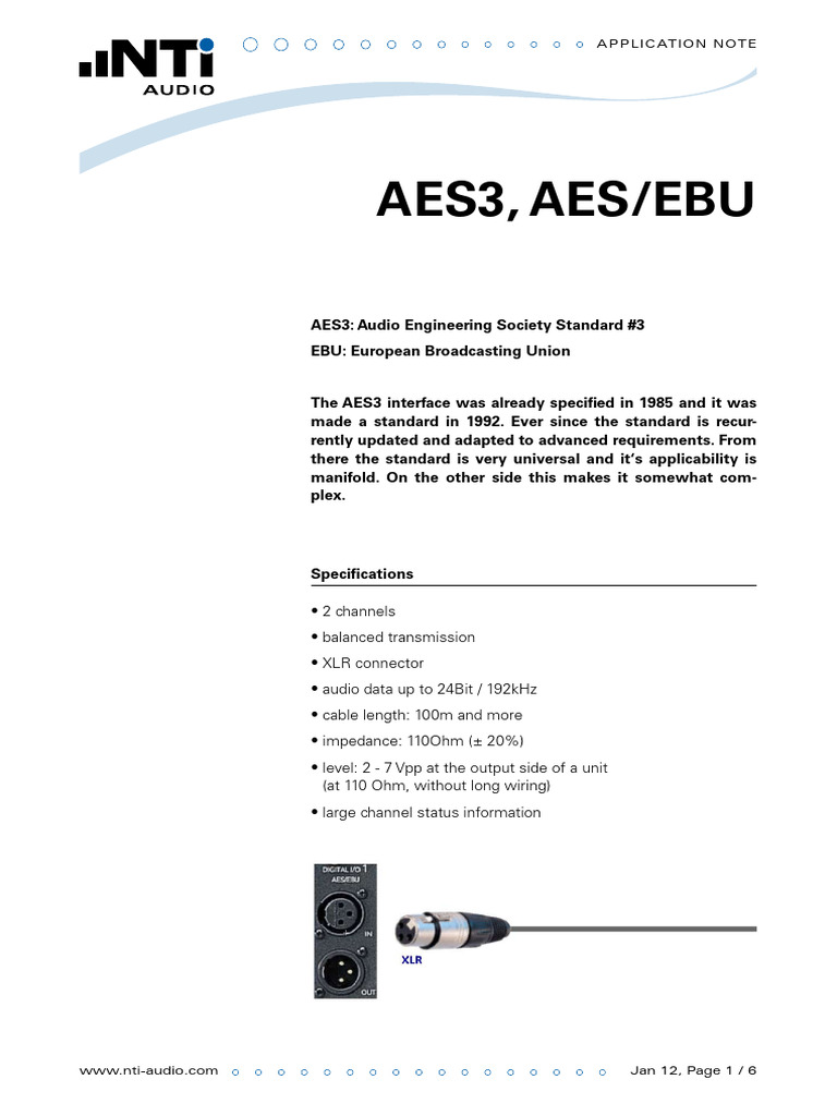 Application Note - NTi Audio - AES3-AES-EBU | PDF | Computer Engineering | Audio Engineering