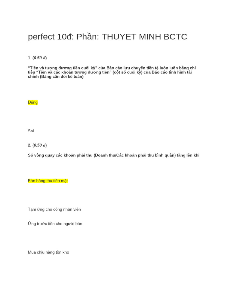 perfect 10đ: Phần: THUYET MINH BCTC | PDF