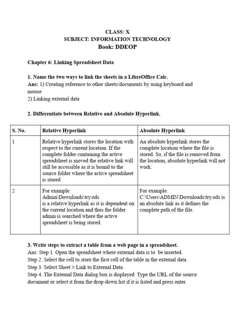 X IT CH6 (Linking Spreadsheet Data) Homework | PDF | Hyperlink | Spreadsheet