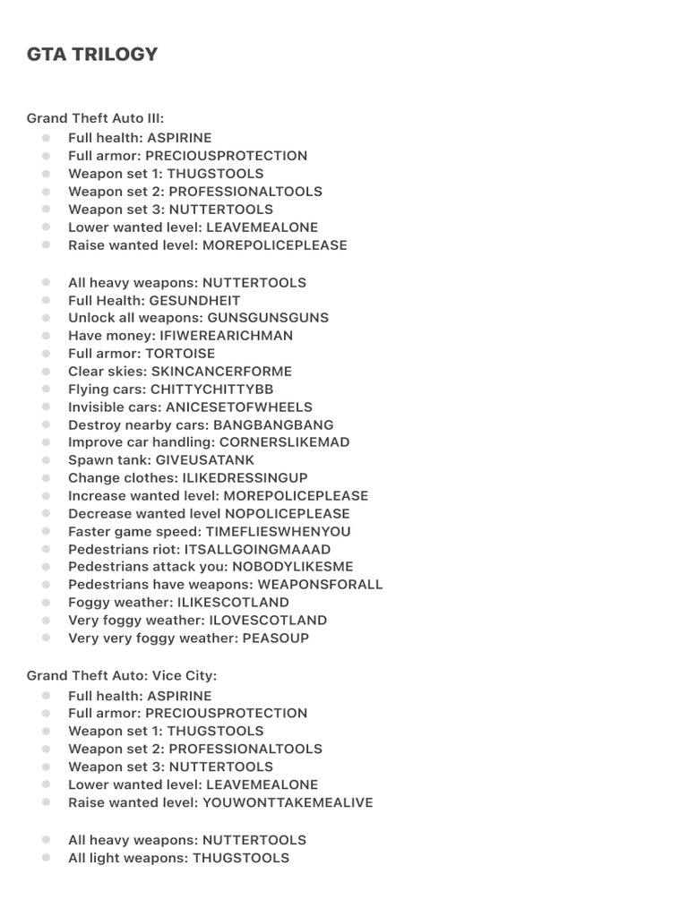 Gta Trilogy Pdf Vehicles