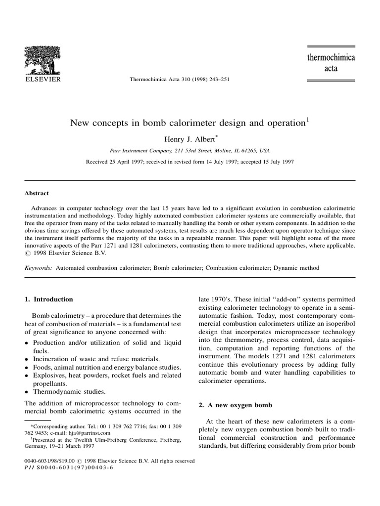 New Concepts in Bomb Calorimeter Design | PDF | Calorimetry | Combustion