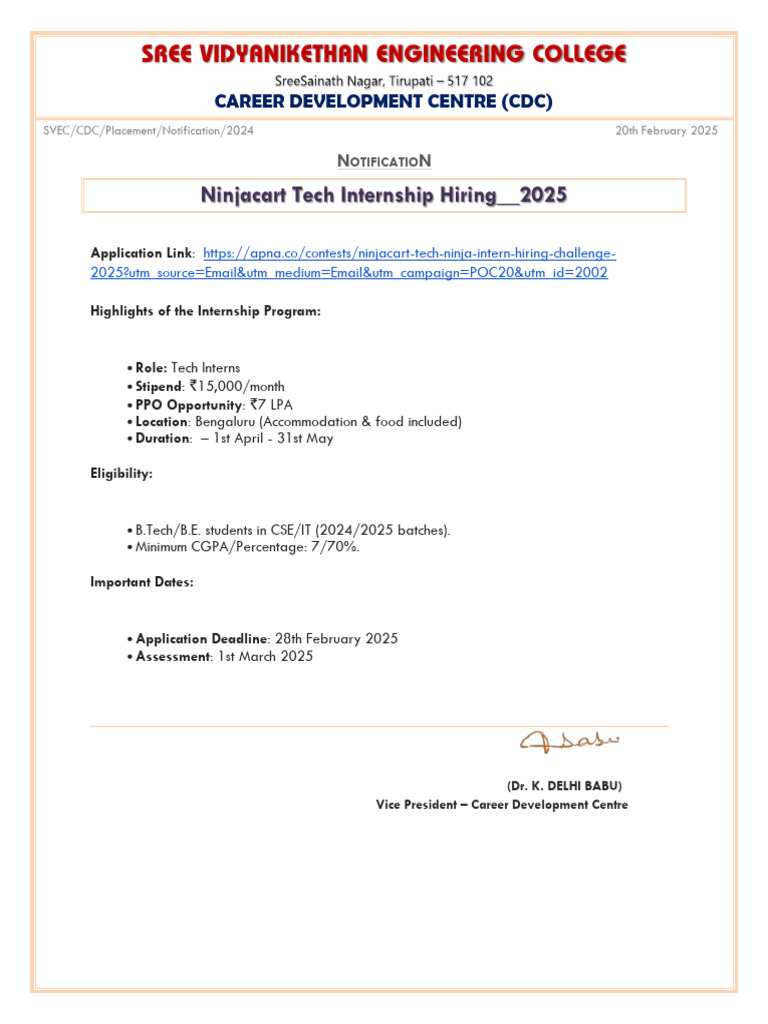Ninjacart 2025 Batch SVEC Notification | PDF